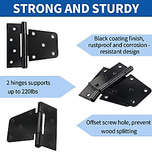 TamBee Black Gate Hinges Shed Hinges Heavy Duty Gate Hinges for Wooden Fences Barn Door Hinges for Wood Outdoor 3.5inch with Screws (Pack of 4)
