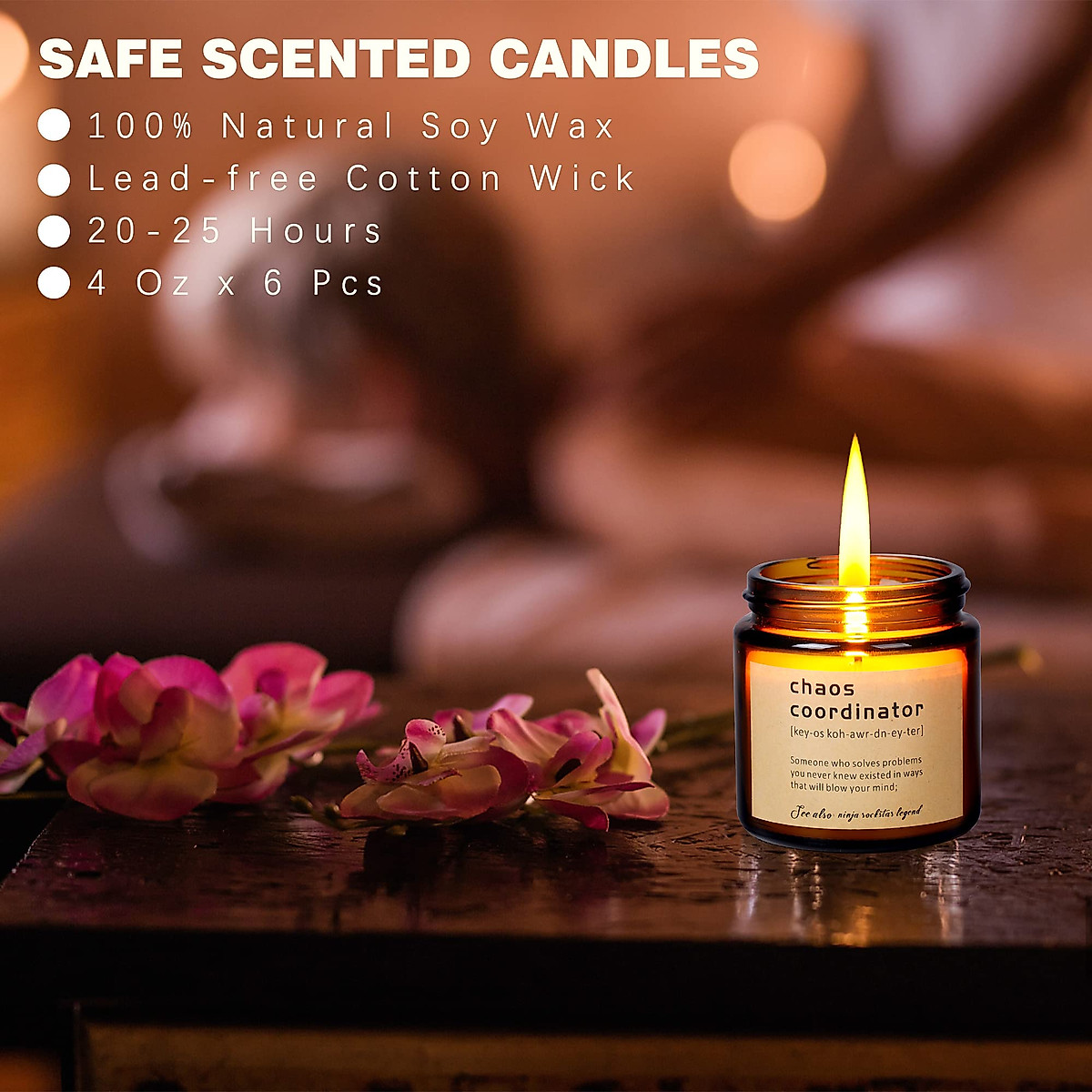 6 Pieces Chaos Coordinator Gifts for Women- Chaos Coordinator Scented Candles Gifts Thank You Gift for Coworker, Teacher, Boss Lady ，Manager Teacher Best Friend，Mother's Day Gifts