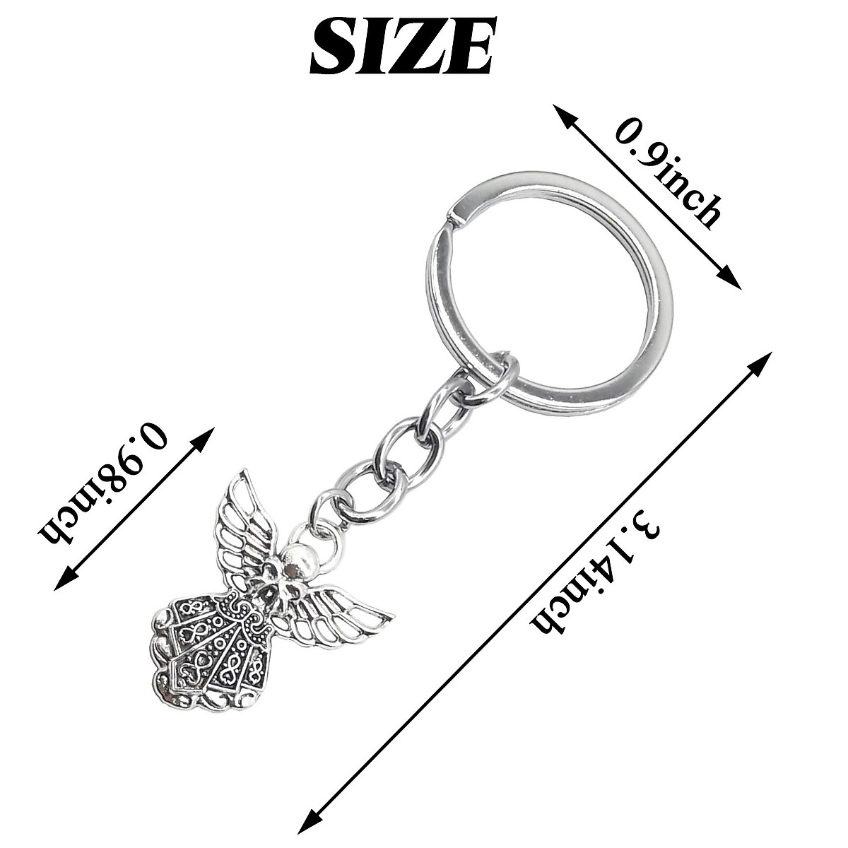 RONYOUNG 50PCS Silver Tone Guardian Angel Charm Keychain Key Ring, 3.14