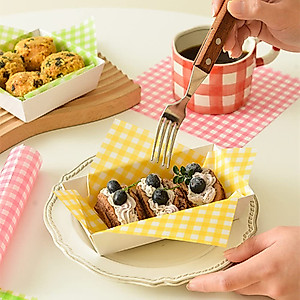 100Pcs Wax Paper Sheets for Food, Basket Liners Food Picnic Paper Sheets Greaseproof Deli Wrapping Sheets, 7 x 7 Inch (Yellow Checke)