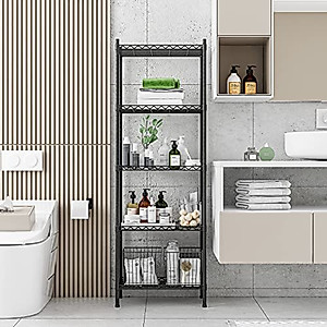 5-Shelf Adjustable Shelves Metal Storage Rack Adjustable Metal Storage Shelving Heavy Duty Storage Shelving (Black)