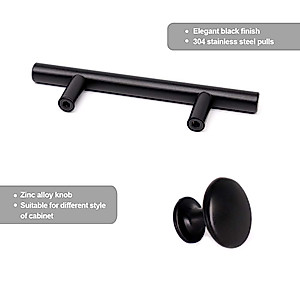 SUNRIVER 30Packs Stainless Steel Kitchen Cabinet Round Knobs and Pulls Black Coating Brushed Cupboard Handles and Round Knobs 3" Cabinet Hardware 20pcs knobs& 10pcs Handles Set
