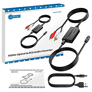 AUTOUTLET 192kHz DAC Digital to Analog Audio Converter 7ft/2.1m Digital Audio Optical to RCA Male Cable for HDTV, DVD, Blu-Ray Players and Game Consoles