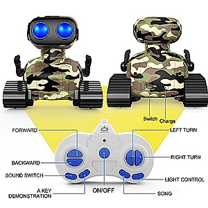 WeWi HLTH Robot Toys, Rechargeable RC Robots for Boys, RC Robot Toys for Kids, Kids Toys with Music and LED Eyes, 3+ Years Old Boys/Girls Toys (Camo Yellow)