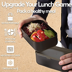 My Jolie Bento - All-in-One Double Layer Bento Lunch Box with Movable Dividers, Leakproof Lunch Container with Included Utensils, Microwave Safe, Perfect for Adults, Ideal for Portion Control