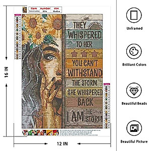 5D DIY Diamond Painting Kits for Adults&Kids, Diamond Art Paint with Round Gems Full Drill Inspirational I Am The Storm Sunflower for Home, Office, Wall Art and Entrance Decorations 12x16 Inches