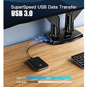 HUANUO Dual Desk Monitor Stand, for Two 13-35" Screens with USB, Height Adjustable Ultrawide Double Gas Spring Arm for 2 Monitors, 75 x 75mm/100 x 100mm VESA Mount, Hold up to 26.4lbs/Arm