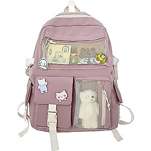 JitEm Kids Backpacks for Girls, Kawaii Backpack, Cute Bear Plush Pin Accessories Aesthetic School Bag for College Middle for Girls Teen (Pink)