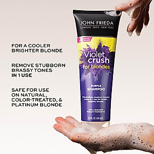 John Frieda 8.3 Ounce Shampoo for Blonde Hair, Violet Crush Purple Shampoo, Neutralizes Brassy Yellow Tones, Blonde Toner for Bleached, Platinum