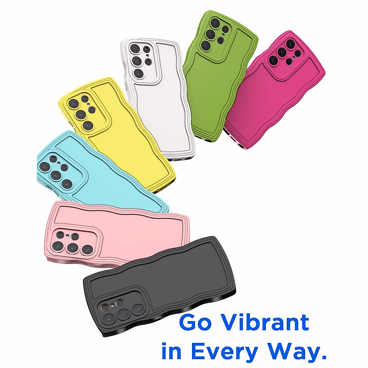 AICase Cute Solid Color Curly Wave Frame Soft Compatible with Samsung Galaxy Phone Case (Black, Galaxy S20 Ultra)