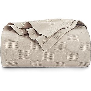 Utopia Bedding 100% Cotton Blanket (King Size - 90x108 Inches) 350GSM Lightweight Thermal Blanket, Soft Breathable Blanket for All Seasons (Khaki)