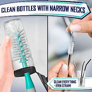 Dish Brush Set of 4 with Bottle Water Brush, Dish Scrub Brush, Scrubber Brush and Straw Brush - Kitchen Scrub Brushes Ergonomic Non Slip Long Handle for Cleaning Cleaner Wash Dish Sink Dishes Cup Pot