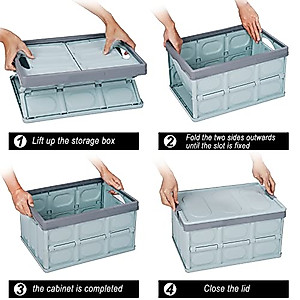 Foldable Storage Boxes with Lids [3-Pack] Collapsible Plastic Storage Bins Organizer Containers Baskets Cub with Cover,Stackable Utility Crates Storage Box (Blue, 30L)