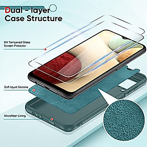 LeYi for Samsung Galaxy A12 Case, Samsung A12 Case with [2 Pack] Tempered Glass Screen Protector & Camera Lens Protector, Liquid Silicone Soft Microfiber Liner Cover Case for Galaxy A12, Green
