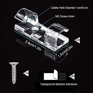 50 Pcs Heavy Duty Cable Clips Transparent with 100 Screws, Attom Tech Clear Self-Adhesive Cable Organizer Cord Management System, Clear Desktop Cable Organizer [50 pc]