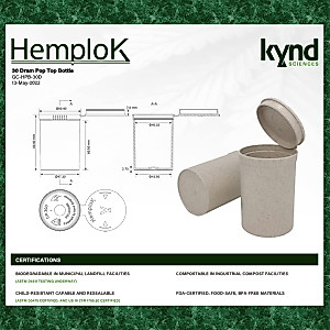 Pop Top Containers by HemploK | 500 Pack of 30 Dram Airtight Storage Containers with Child Resistant Lid | Hemp-Plastic Reusable Waterproof Smell Proof Containers | 7 g [1/4 oz] Pop Top Pill Bottles