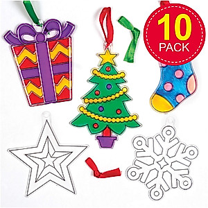 Baker Ross AT294 Christmas Suncatcher Decorations,Acrylic - Pack of 10, Festive Arts and Craft, assorted
