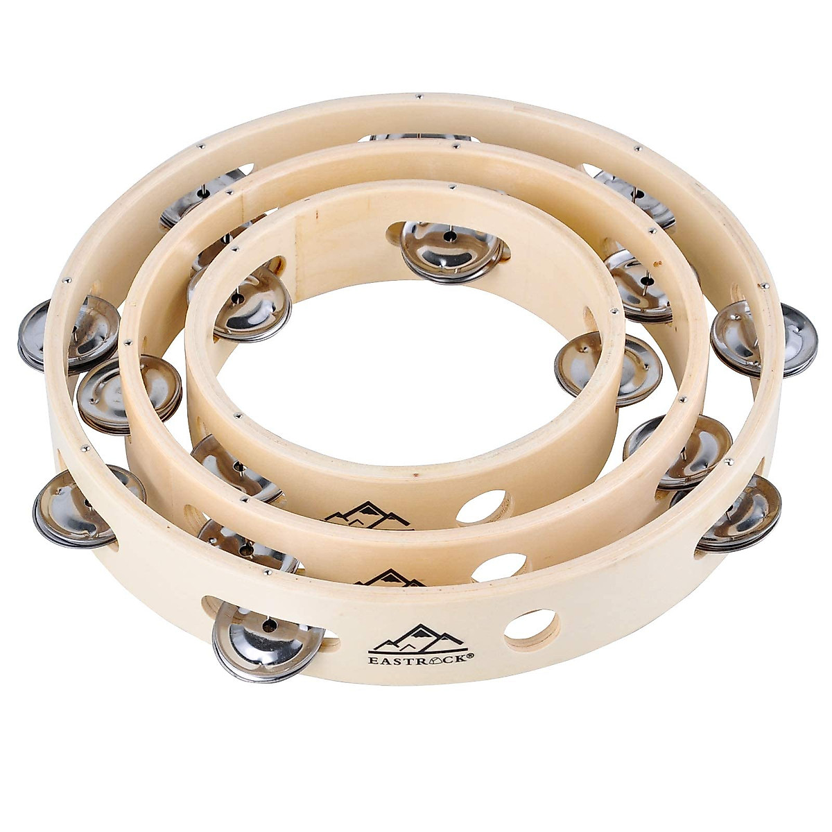 EASTROCK Hand Held Tambourine Ring 3 Packs and Bongos Drum 4”+5” Set Wood Percussion Instruments