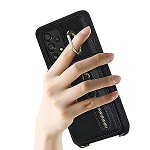 Jaorty Samsung Galaxy A53 5G Phone Case for Women with Card Holder,Samsung A53 Case Wallet Crossbody Lanyard with Strap,Credit Card Slots Kickstand Case with Ring Holder,6.5 Inch,Black