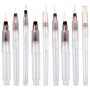 PATKAW 9Pcs Watercolor Pens Watercolor Brushes Watercolor Paint Set for Painting Markers, Coloring, Art (190mm Flat Tip for Each 3pcs 155mm Tine Tip 120mm Tine Tip)