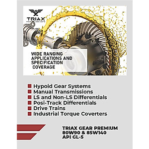 Triax Gear Premium LS 80W-90, GL-5 Limited Slip Ready, Manual Transmissions, Hypoid Gear Systems, Differentials, NATO Military Approved, Widest OEM Specification Range (1 Gallon)