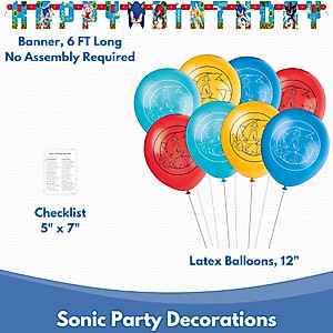 Unique Sonic Birthday Party Decorations - Sonic Party Decorations - Sonic Plates and Napkins, Tablecloth, Banner, Balloons, Checklist - Sonic Party Supplies - Sonic Birthday for 16