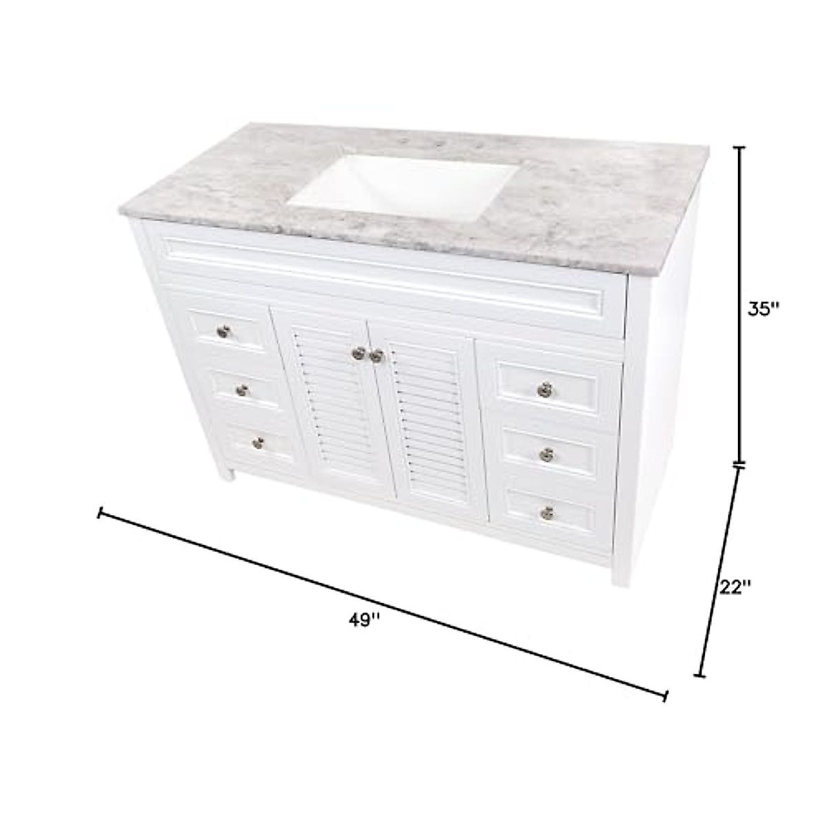 Spring Mill Cabinets Rillette Bathroom Vanity with 2-Door Cabinet, 4 Drawers, and Silver Ash Countertop with Integrated White Sink, 49" W x 22" D x 35.5" H, White
