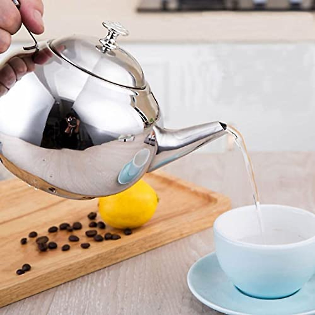 Tea kettle, Whistling Tea Kettle Stove Top, Stainless Steel Teakettle, Teapot with Cool Toch Ergonomic Handle and Infuser, Silver (Color : OneColor, Size : 1L)