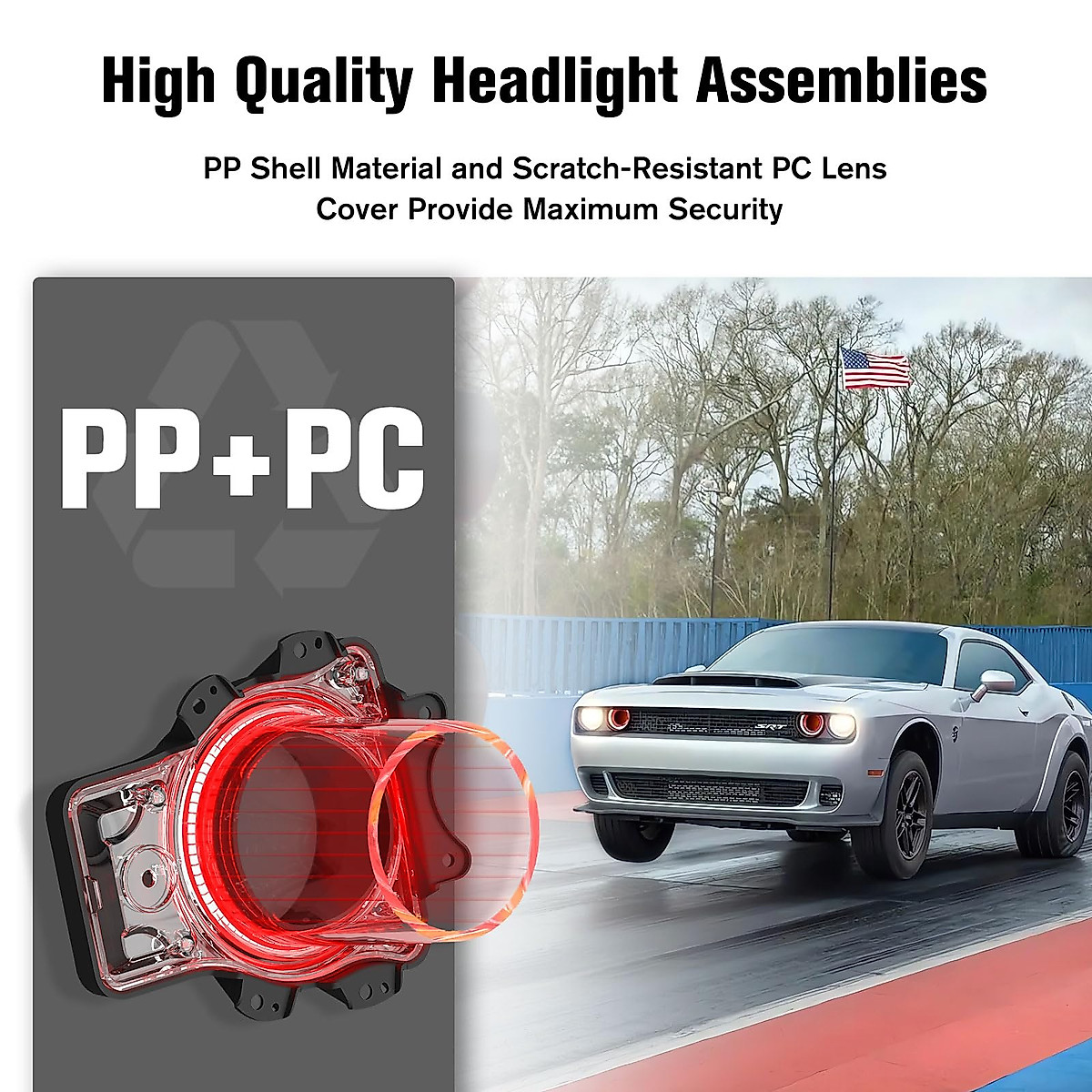 LitMiRaCle Dodge Challenger Headlights Bulbs, LED Headlamps Air Inserts Assembly Compatible with 2015-2020 Dodge Challenger, Plug and Play, Super Bright Red and White Lights(Red, 2PCS)