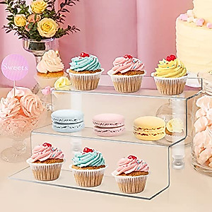 Mocoosy Acrylic Riser Display Shelf, 3 Tier Display Riser Stand for Amiibo Funko POP Figures, Tiered Clear Acrylic Risers for Display, Step Small Cupcake Stand Perfume Organizer and Storage