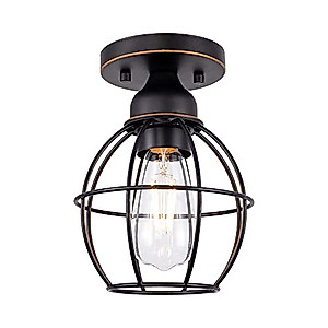 Gruenlich Semi Flush Mount Ceiling Light Fixture for Outdoor and Indoor, One E26 Medium Base 60W Max, Metal Housing and Metal Cage, Bulb not Included, 1-Pack, Oil Rubbed Bronze Finish