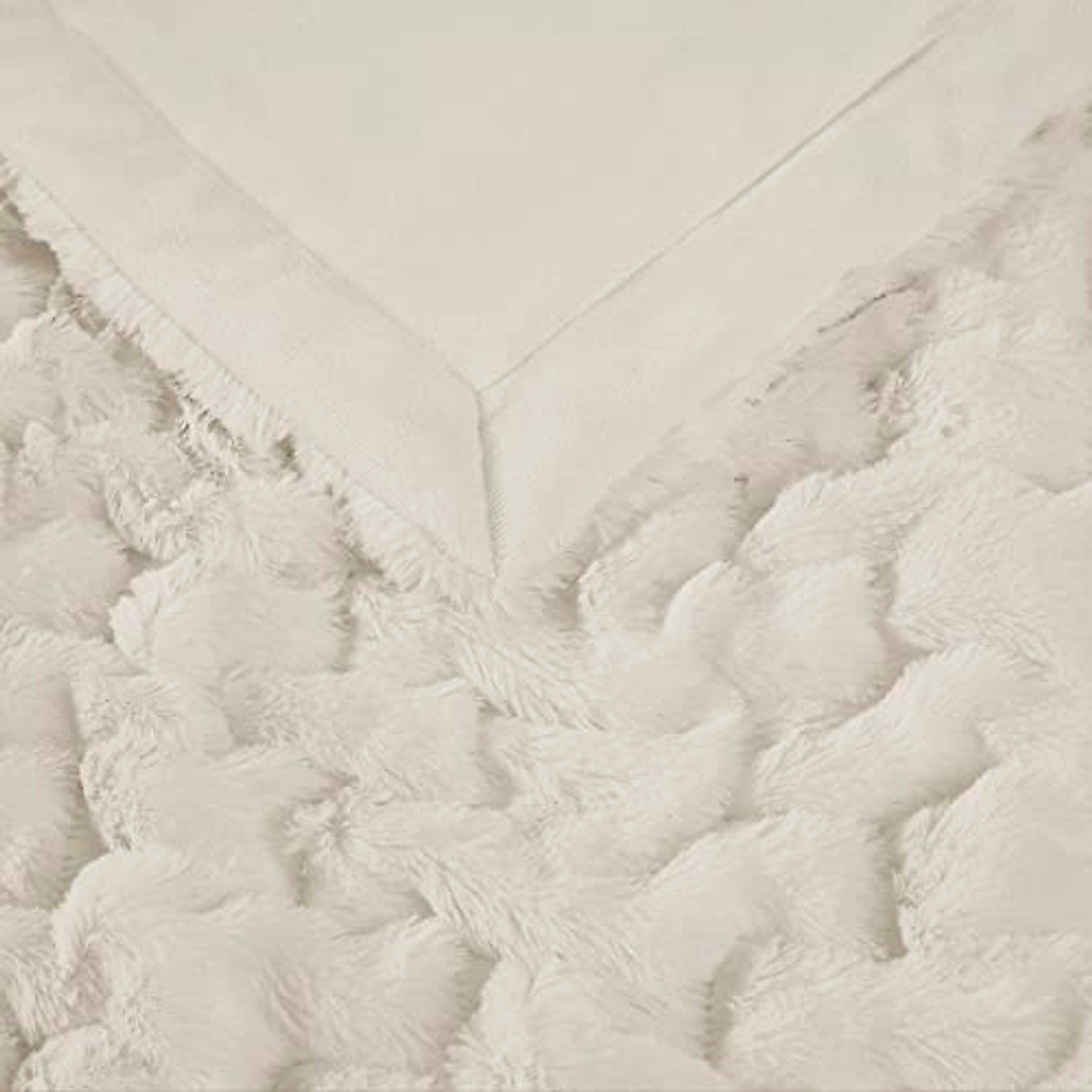 Madison Park Ruched Fur Luxury Throw Premium Soft Cozy Brushed Long Faux Fur For Bed, Couch or Sofa , 50x60" , Ivory