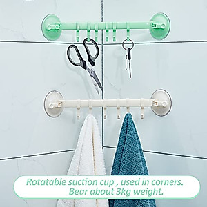 Juexica 2 Pcs Miniature Hanging Rod with 6 Hooks Adhesive Utensil Hanger Moveable Kitchen for Bathtub Suction Hook Multi Function No Drilling Holes Holder Rack