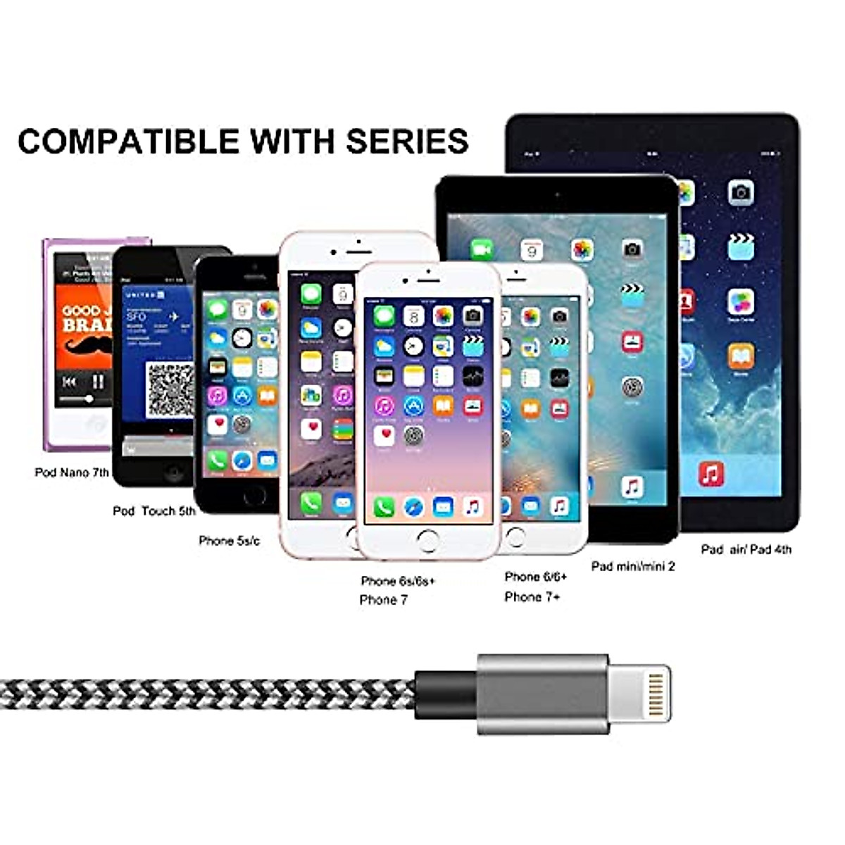 Short iPhone Charger Cable 4Pack,1FT Lightning to USB Braided Data Sync Fast Charger Cord Compatible with iPhone 12 Pro Max/12/11/11 Pro Max X XS Max 8 7 6S Plus Pad 2 3 4 Mini, Pad Pro Air(Black)
