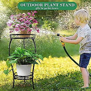 2 Pack Plant Stand Indoor Outdoor, 2 Tier Tall Black Metal Rustproof Stable Plant Stands, Multiple Plant Sturdy Rack Holder Rack Flower Pot Stand Heavy Duty Plant Round Shelf.