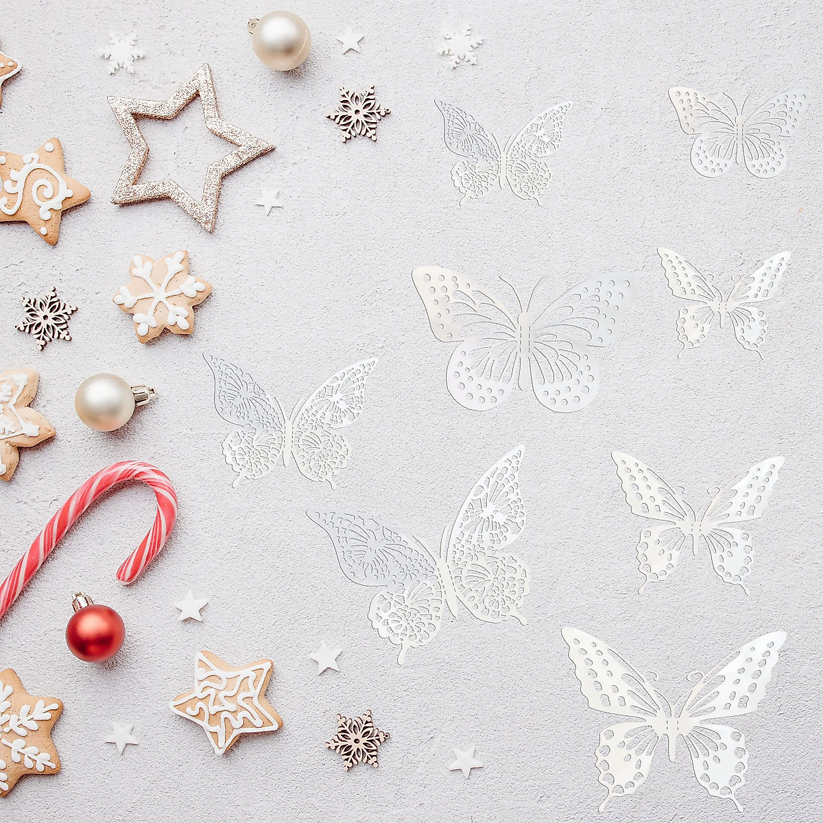 Gyufise 36 Pack Silver Laser 3D Butterfly Cupcake Toppers Hollow Butterfly Cake Decorations for Birthday Wedding Fairy Party Butterfly Wall Sticker Decal for Background Wall Decoration