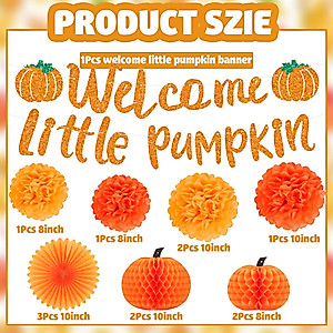 Little Pumpkin Baby Shower Decorations Include Little Pumpkin Banner Pumpkin Honeycomb Balls Tissue Pom Poms Flowers Paper Fans for Fall Theme Baby Shower Little Pumpkin Birthday Party Decoration