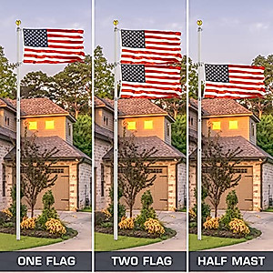 Hooomyai 20FT Telescopic Flag Pole Kit, Heavy Duty Aluminum Telescoping Flagpole Kit Fly 2 Flags, Outdoor In Ground Flagpole with 2 USA Flag & Gold Ball Top for Residential or Commercial, Silver
