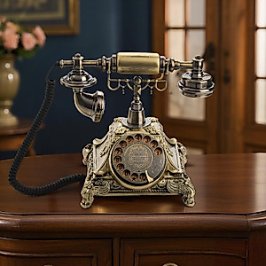 Jucoan Vintage Rotary Telephone, Retro Old Fashioned Classic Corded Phone, Decorative Antique Landline Phone for Home Office Decor, Bronze