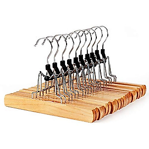 Wooden Pant Hangers, Lemonfilter 12 Pack Pant Hangers Wood with Non Slip Padded Velvet, Non Slip Pants Pangers with 360° Swivel Hook, Natural Wooden Dress Pants Hangers for Men, Skirts, Trousers, Wigs