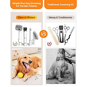 Simple Way Pet Grooming Vacuum, 6 in 1 Dog Grooming Kit with 3 Suction Mode and Large Capacity Dust Cup, Dog Vacuum for Shedding Grooming and Pet Vacuum for Dog Hair at Home (White)