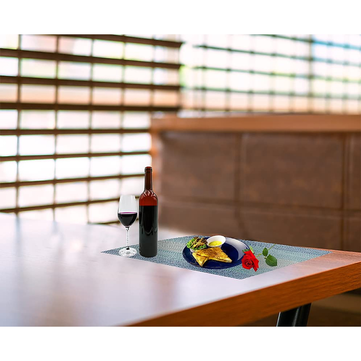 Canglifull Placemats Set of 6, Vinyl Woven Placemats, Beautiful Washable and Durable Non-Slip Table Placemats, Indoor/Outdoor Placemats (Blue, 6)