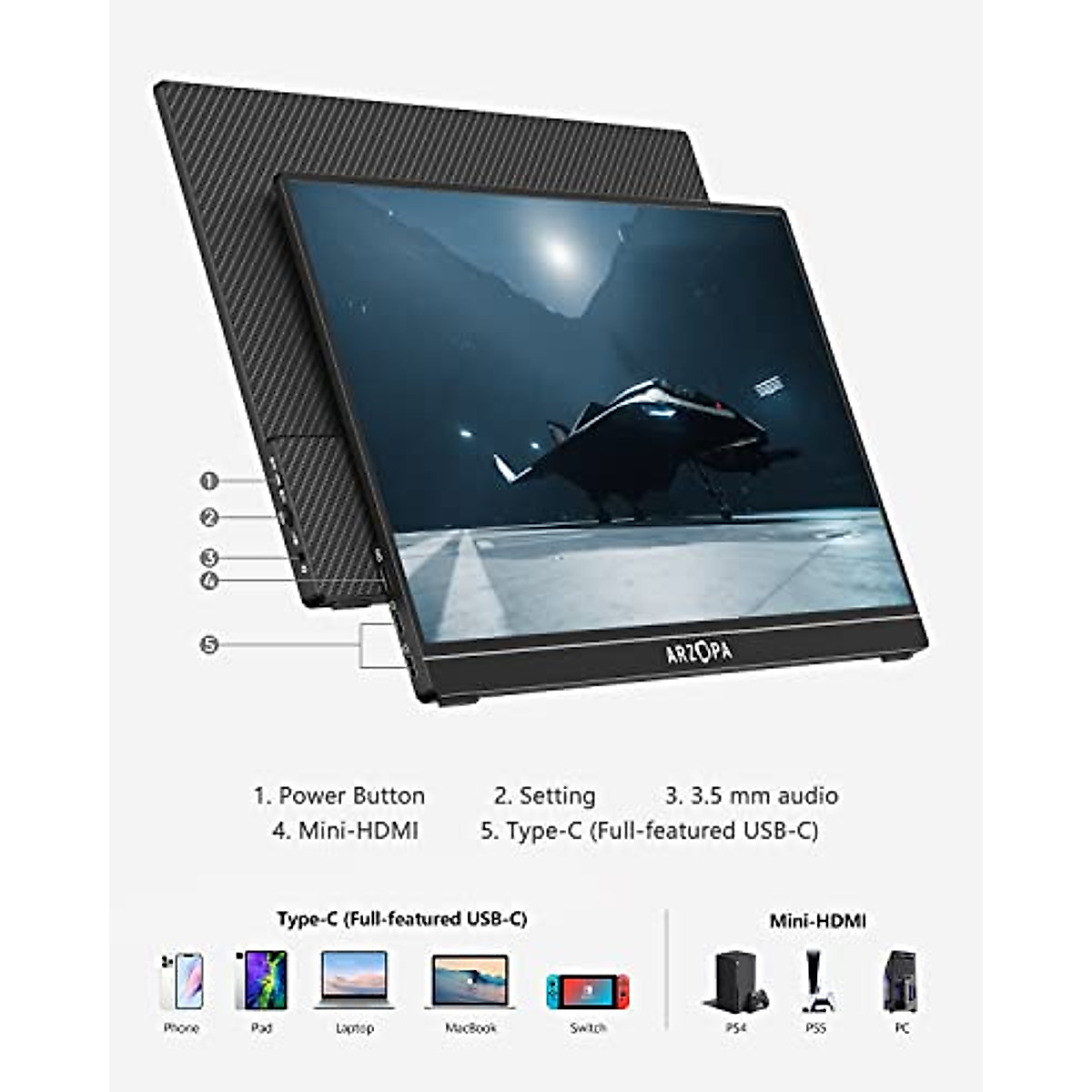 ARZOPA 15.6'' 144Hz Portable Gaming Monitor, 100% sRGB 1080P FHD Portable Monitor with HDR, Ultra Slim, Eye Care, External Second Screen for Laptop, PC, PS5, Mac, Xbox, Switch-G1 Game