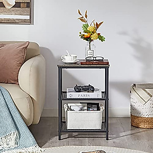 VECELO 3-Tier End Tables, Small Nightstands with Storage Shelf, Industrial Night Stand for Living Room Bedroom, Metal Frame, 1 Pack(A), Misty Gray