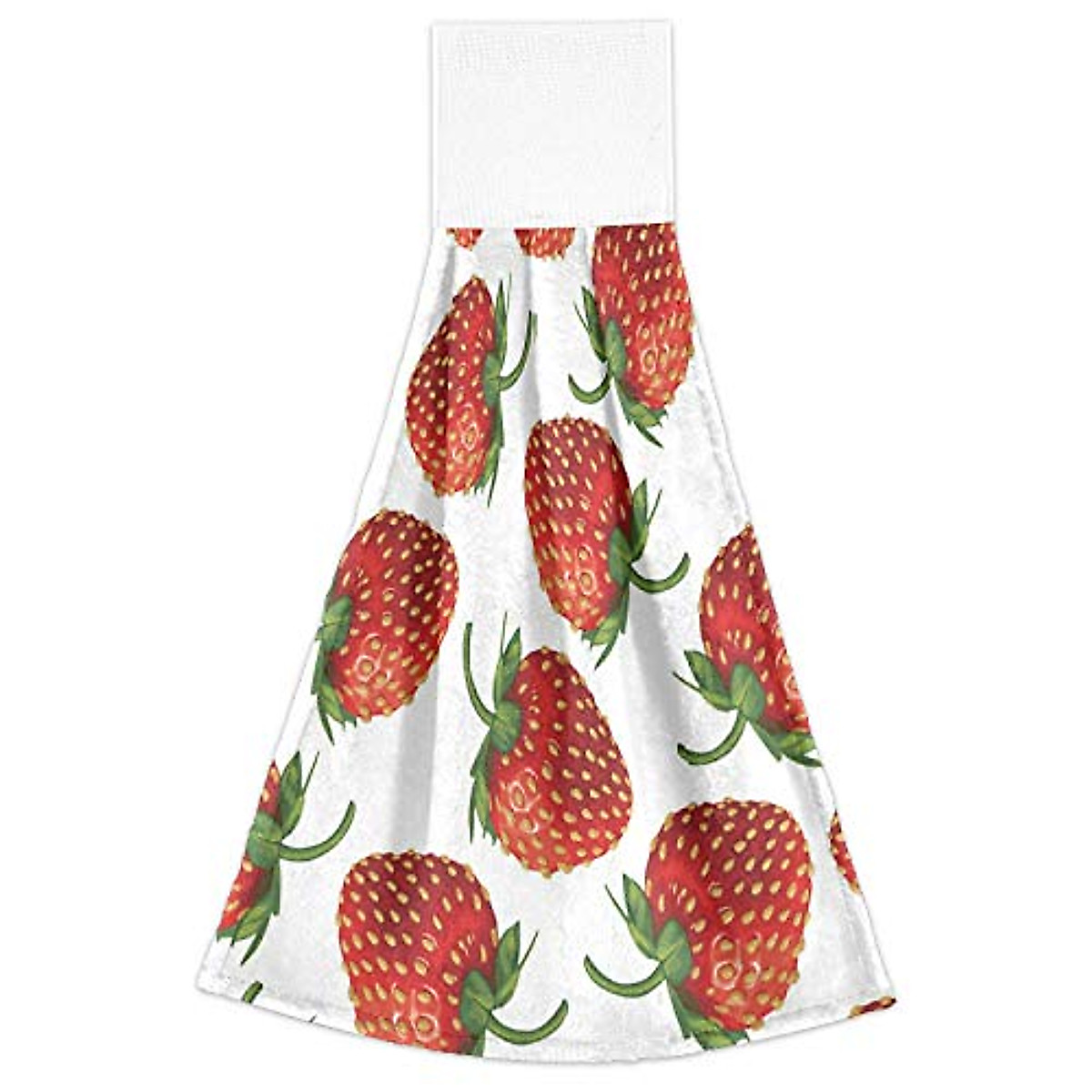 xigua 2 Pieces Strawberry Fruit Kitchen Towels with Hanging Loop, Soft Microfiber Absorbent Hanging Hand Towel for Kitchen Bathroom Mudroom Laundry Room, 12x17 in
