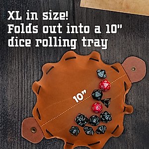 Impresa Store Dice Bag and Tray - Made with Genuine Cowhide Leather - Pull The String to Turn It Into A Bag - Folds Out Into A 10'' Dice Rolling Tray - Versatile Holds More Than Just A Game Dice