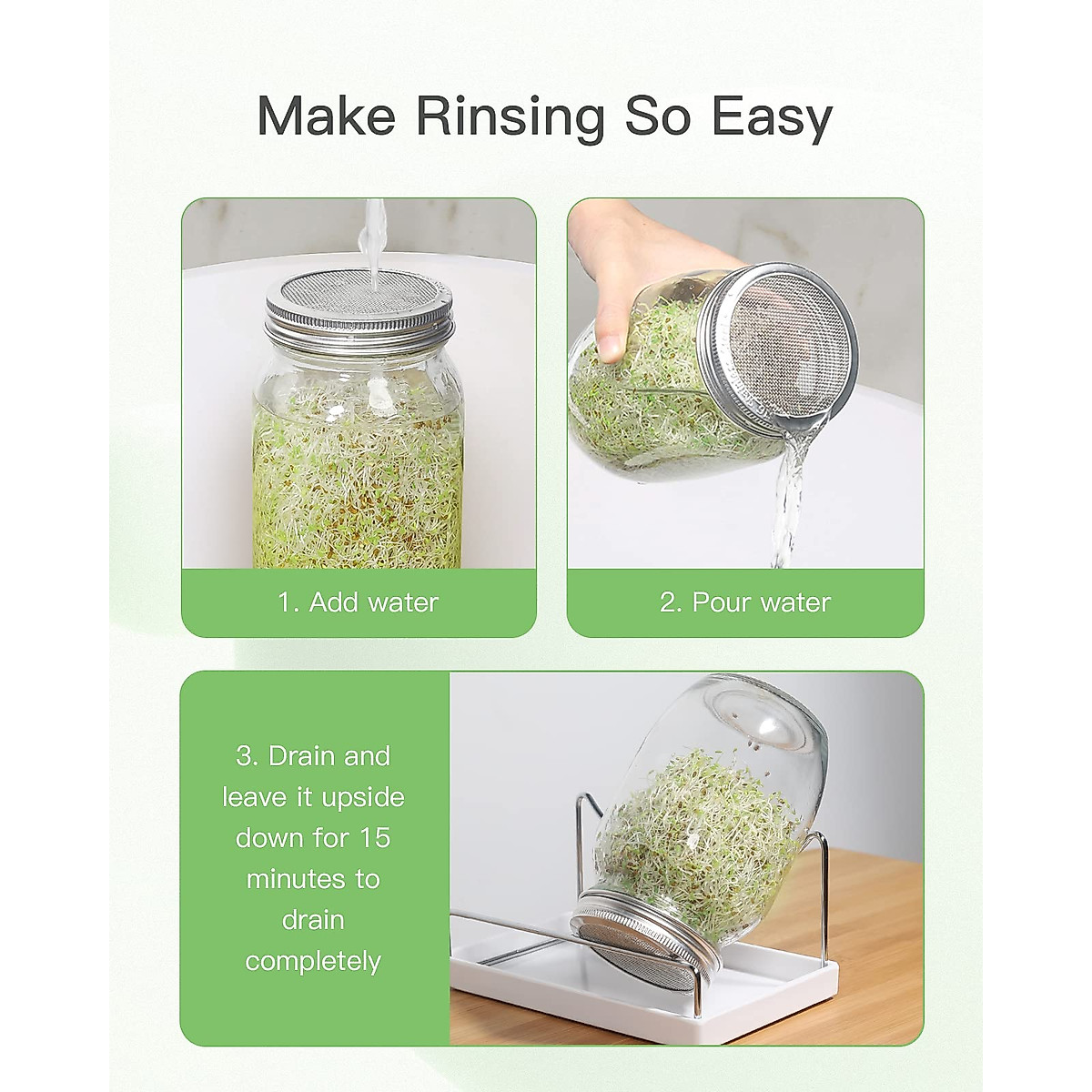 FEBFLO 12 Pack Sprouting Lids, 316 Stainless Steel Screen Lid for 86mm Wide Mouth Mason Jar, Mesh Bean Sprout Sieve Lids, Home Use Alfalfa, Broccoli,Lentil. QurHapzy (12 lids)