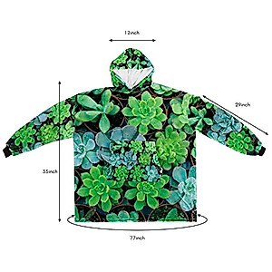 Wearable Blanket Hoodie,Oversized Hooded Blanket Sweatshirt,Succulent Plants