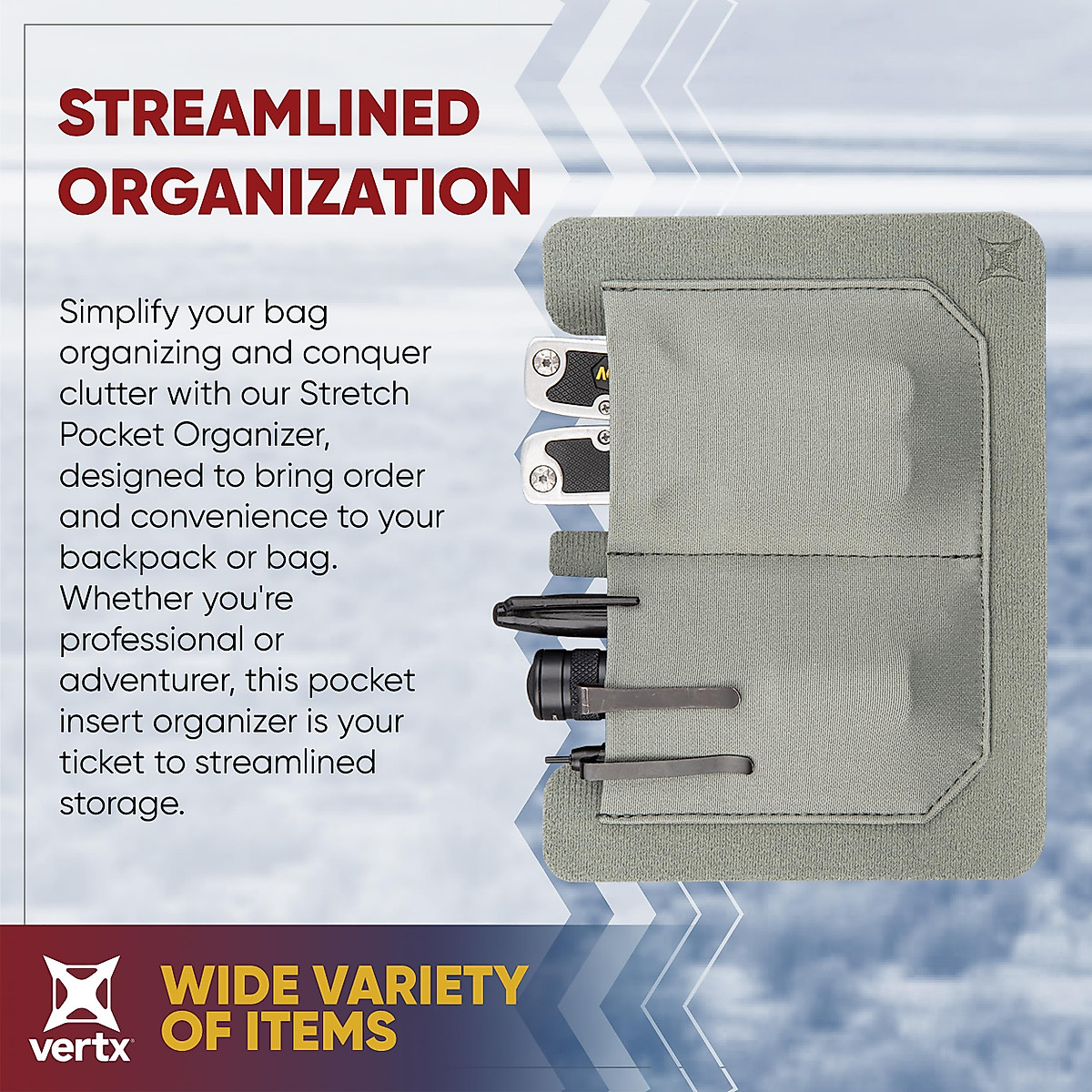 Vertx Stretch Pocket Organizer Insert Attachment for Backpack, Bag Organization, Large