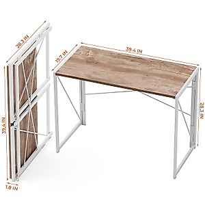 Coavas 39.4 inch Folding Desk No Assembly Required, Writing Computer Desk Space Saving Foldable Table Simple Home Office Desk, Oak